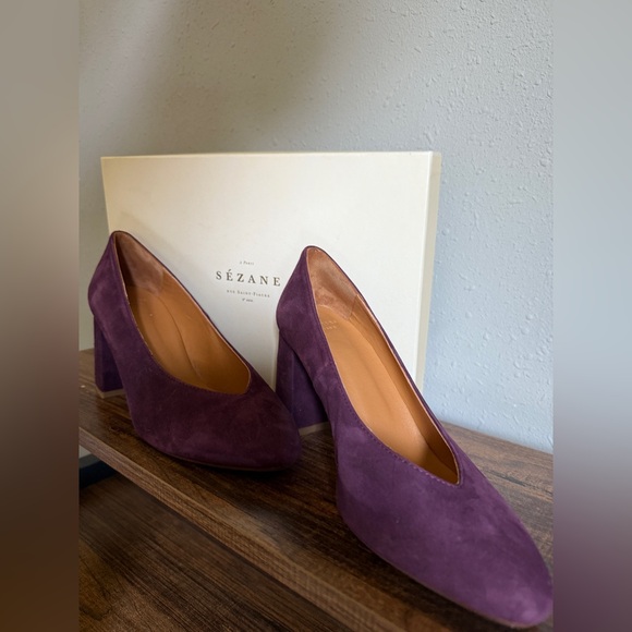 Sezane | Shoes | Szane Plum Suede Block Heels | Poshmark